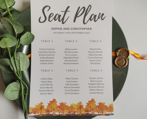 Autumn Seating Chart – Joy Wedding Stationery