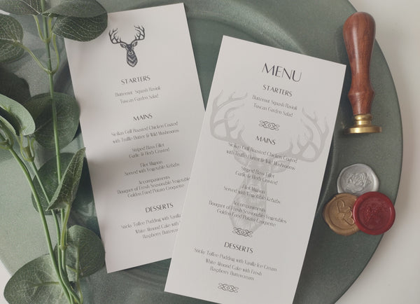 Stag Head Meal Menu – Joy Wedding Stationery