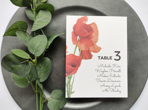 Poppy Numbers and Names – Joy Wedding Stationery